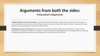 Trial Tilak t 1897,1909, and 1916 sedition | PPTX