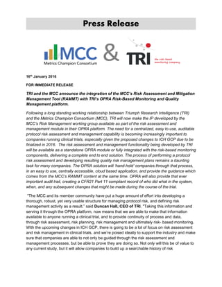 TRI and MCC Announce Integration Partnership | PDF