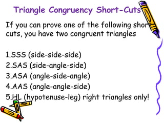 Triangle congruence. First criterion for triangle congruence.ppt