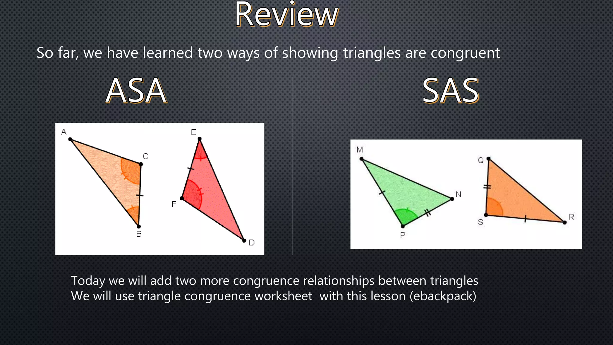 Triangle congruence relations aas and sss | PPT
