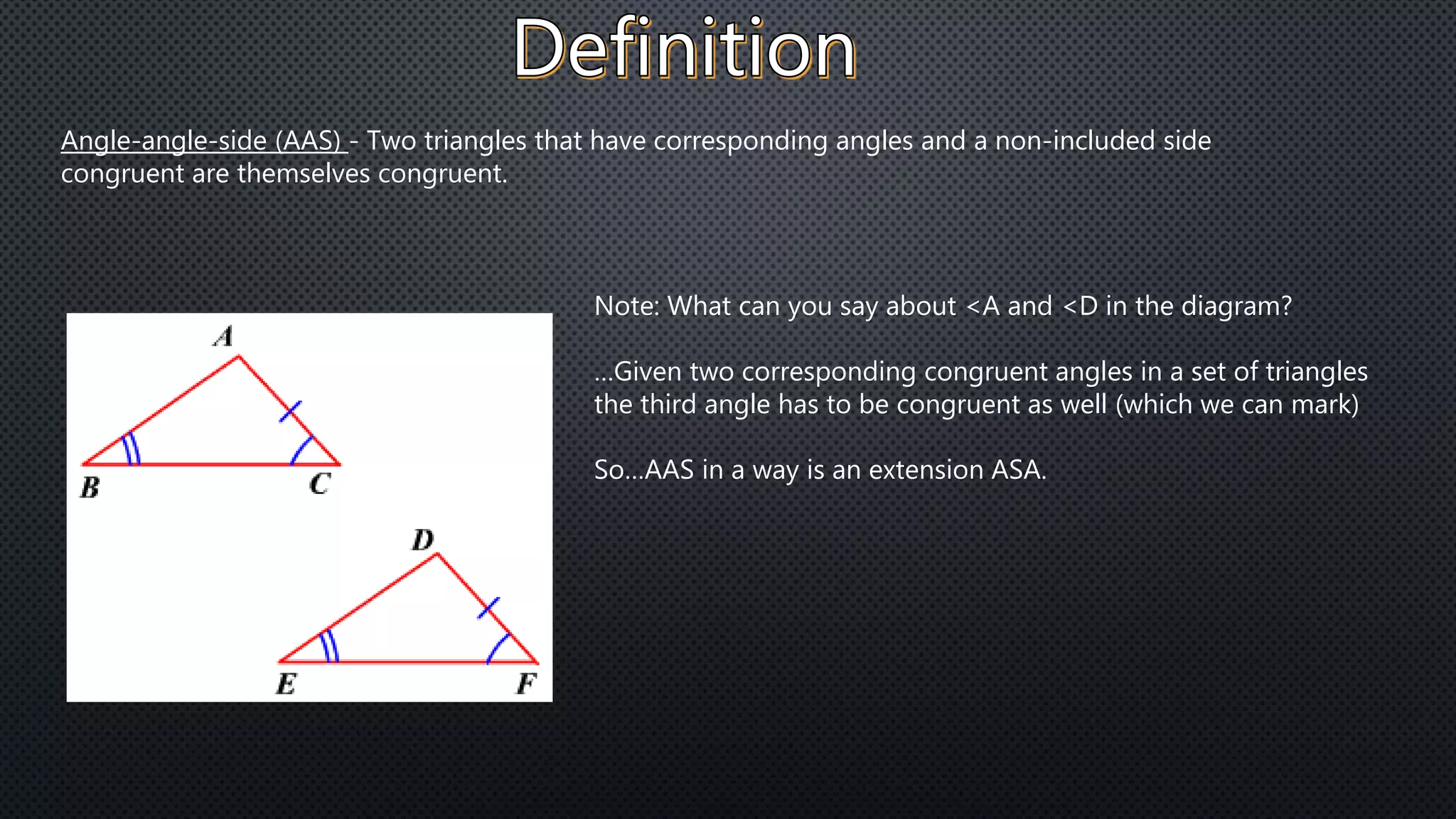 Triangle congruence relations aas and sss | PPT