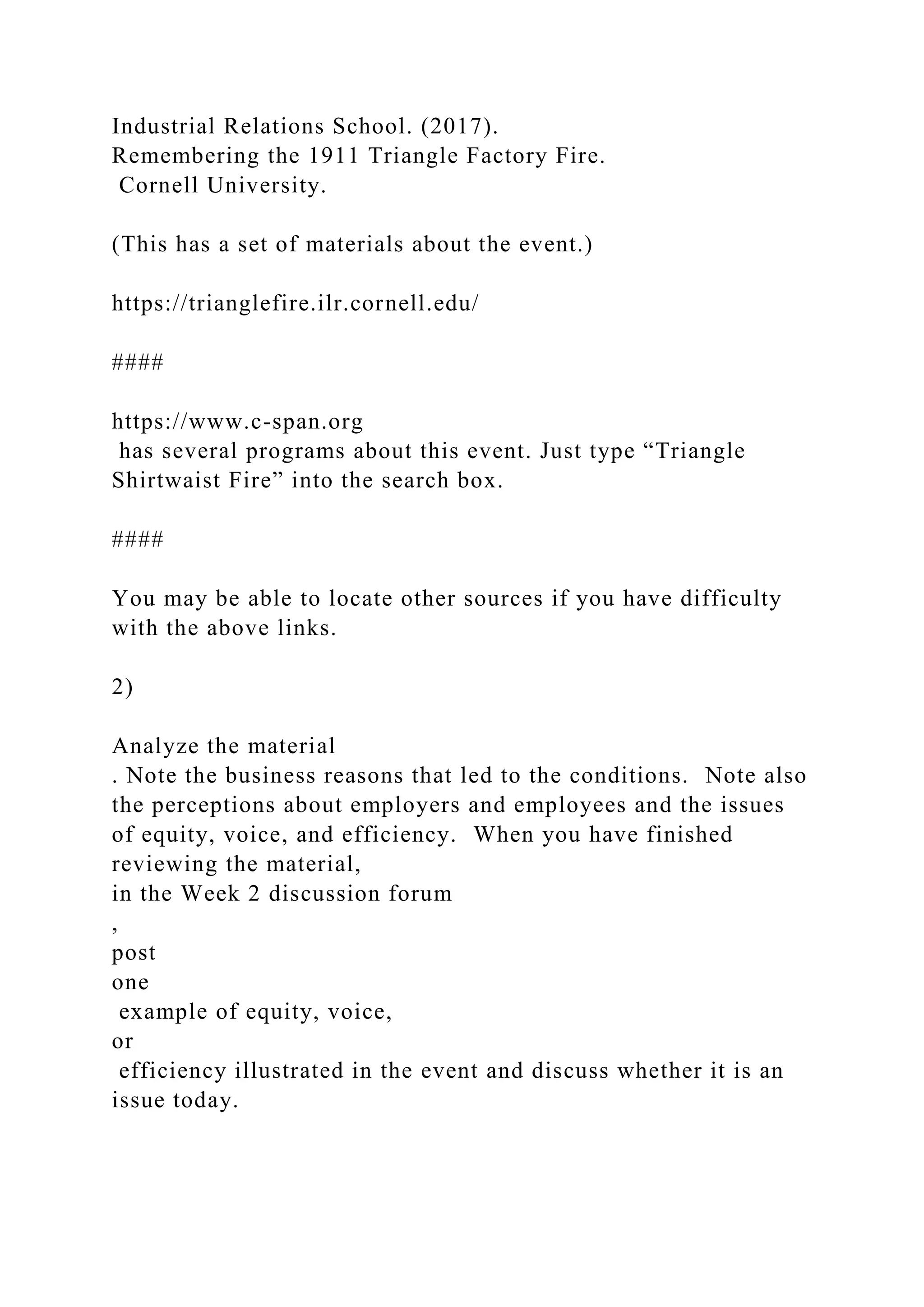 Triangle Shirtwaist Company FireTo understand why employment | DOCX
