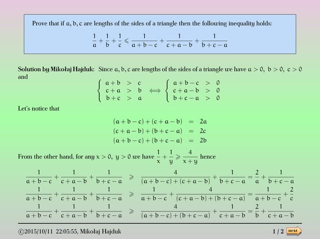 The Sum Of The Triangle Sides Lengths Reciprocals Vs A Cyclic Sum Of A