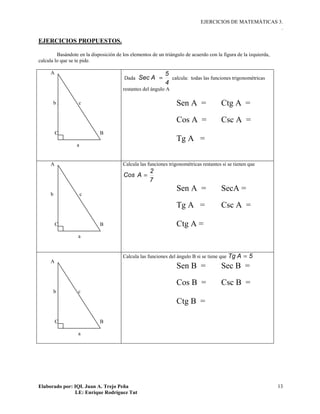 Ejercicios De Trigonometría De Triángulos Rectángulos