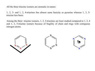 Synthesis, aromatic character and reaction of Triazines | PPTX