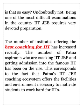 How to Choose The Best Coaching for IIT in Patna? | PDF