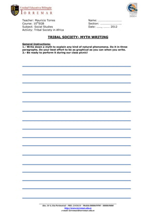 Homework - Tribal society creating myths | DOCX