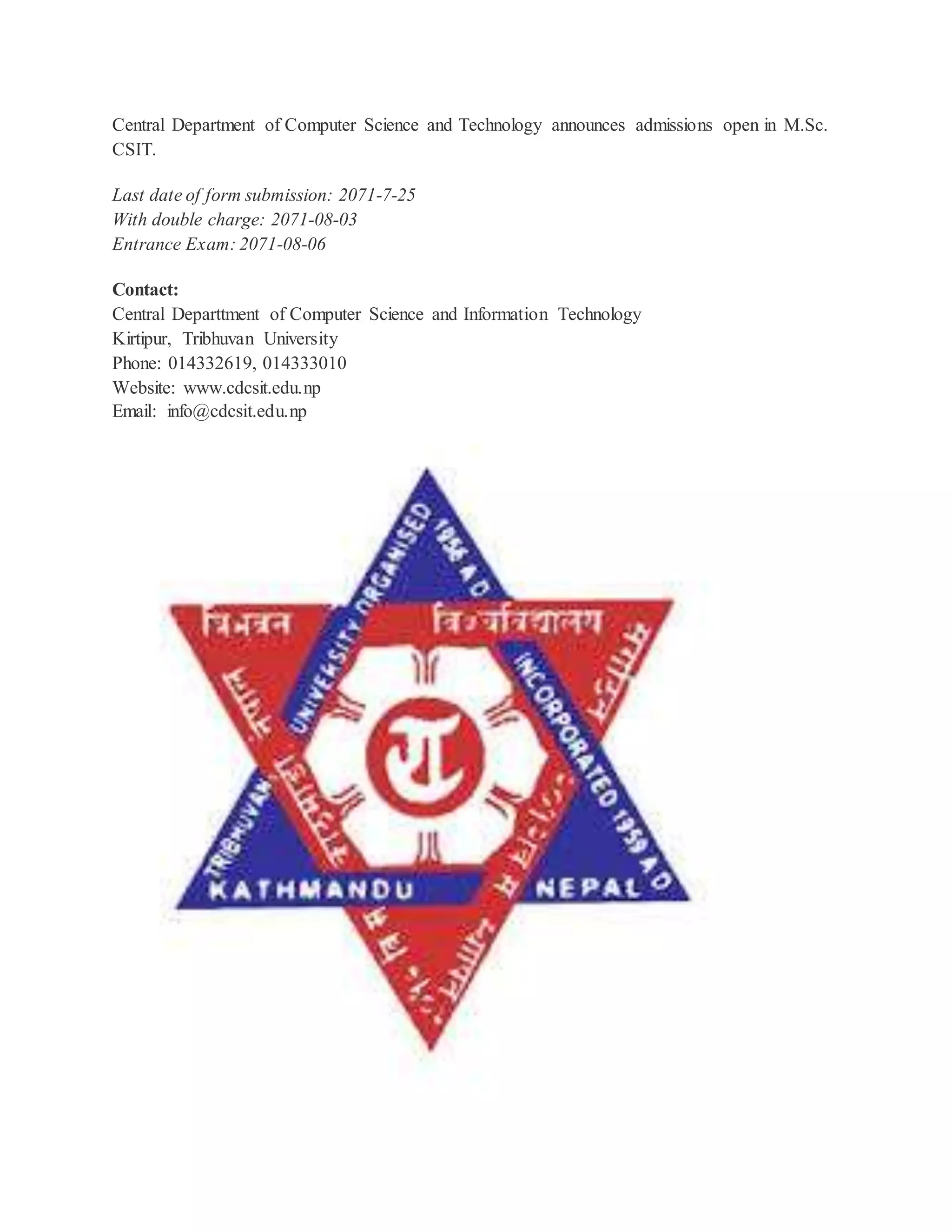 Tribhuvan University, Central Department of Computer Science ...