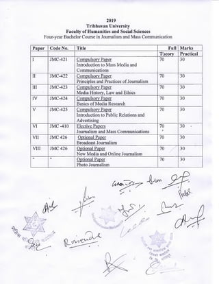 Curriculum For Four Year Bachelor Level In Journalism And Mass ...