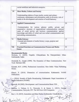 Curriculum For Four Year Bachelor Level In Journalism And Mass ...