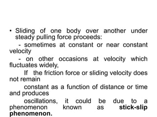 Tribology Aspects .Cause of friction,stick and slip phenomenon,sliding ...