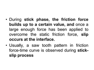 Tribology Aspects .Cause of friction,stick and slip phenomenon,sliding ...