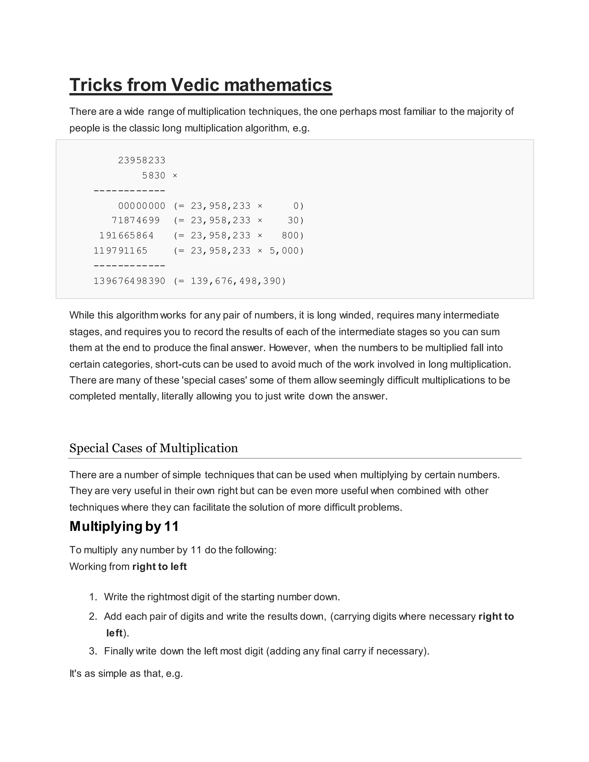 Tricks from vedic mathematics | DOCX | Science