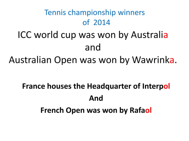 Tricks to remember tennis championship winners | PPTX
