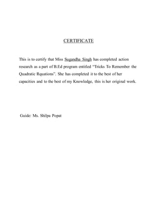 Tricks to remember the quadratic equation.ACTION RESEARCH ON MATHS | PDF