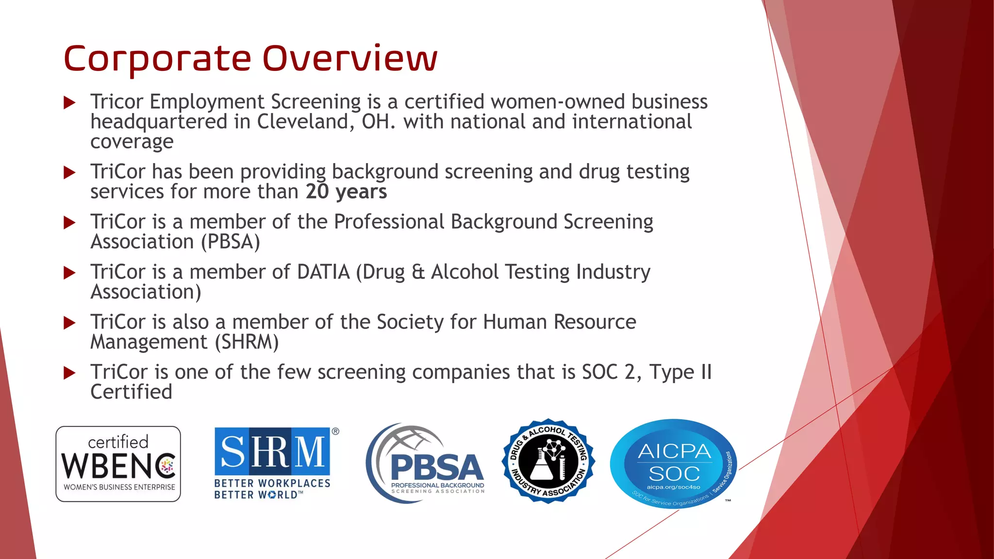 TriCor Employment Screening Overview of Services | PDF