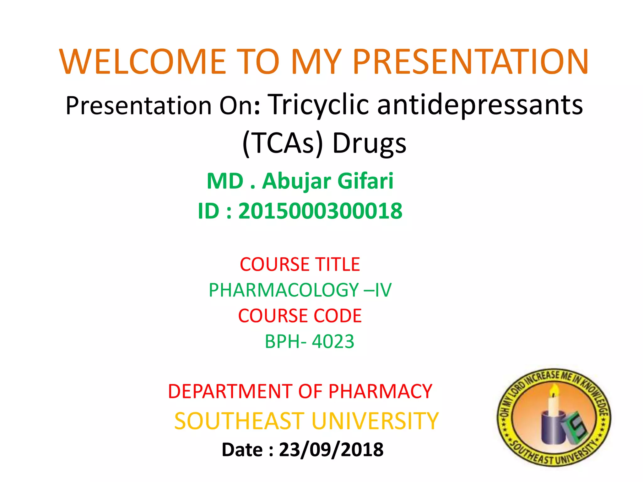 Tricyclic anti depressent drugs , pharmacology by abujar | PPTX