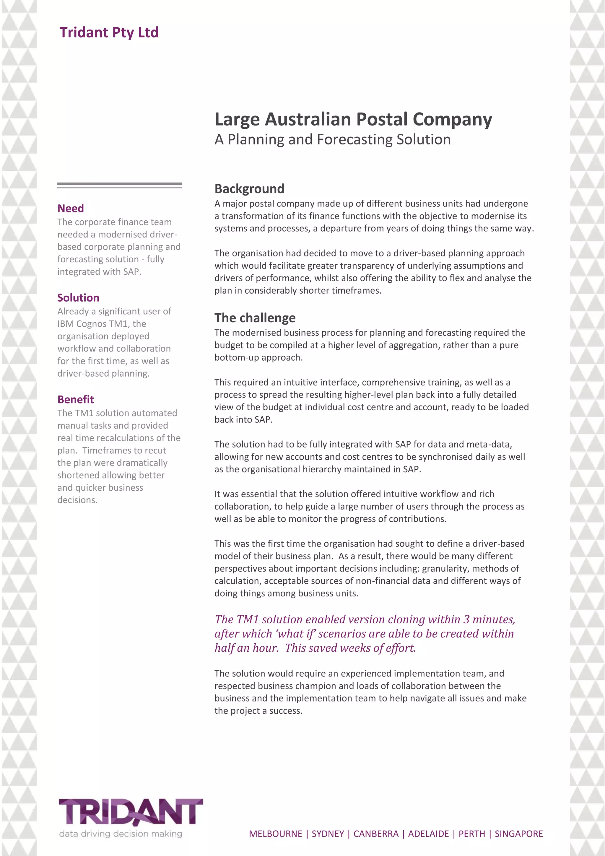 Tridant case study on postal company | PDF