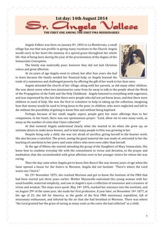 Triduo Sr. Angela Vallese_1 giorno (inglese) | PDF