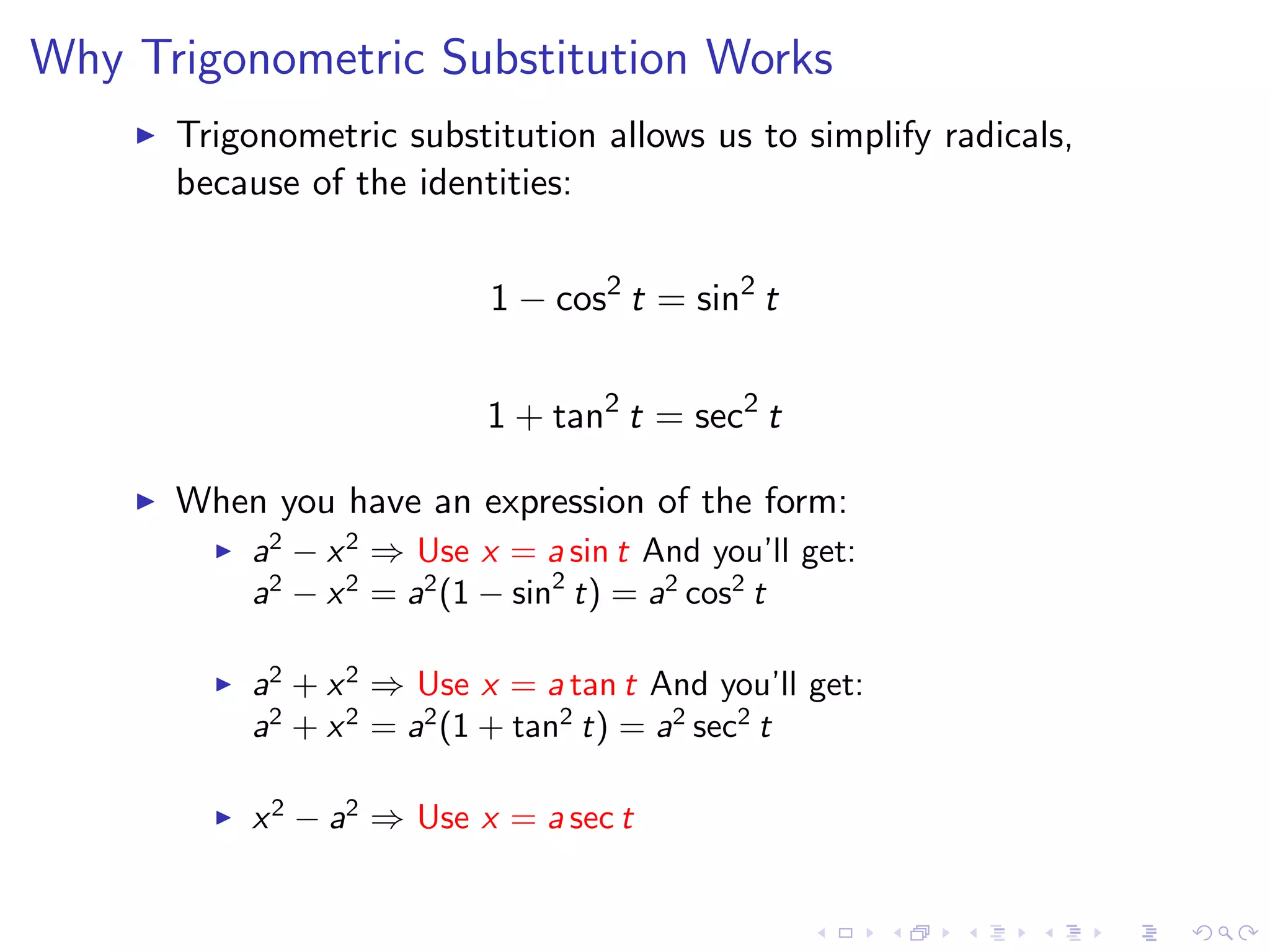 Integrals by Trigonometric Substitution | PDF