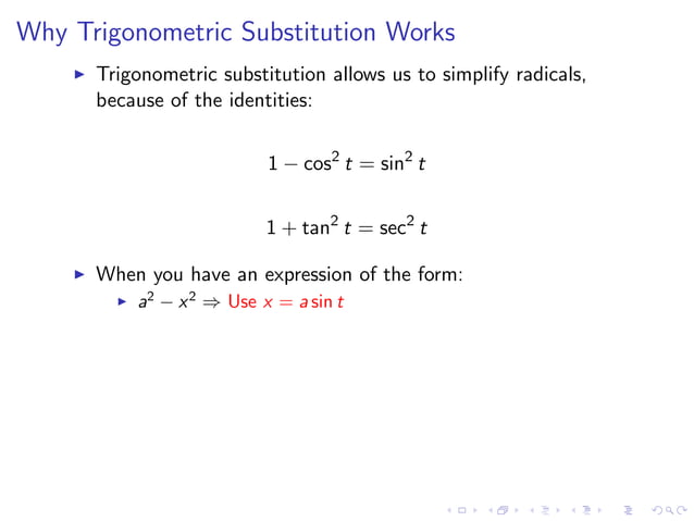 Integrals By Trigonometric Substitution Pdf Science