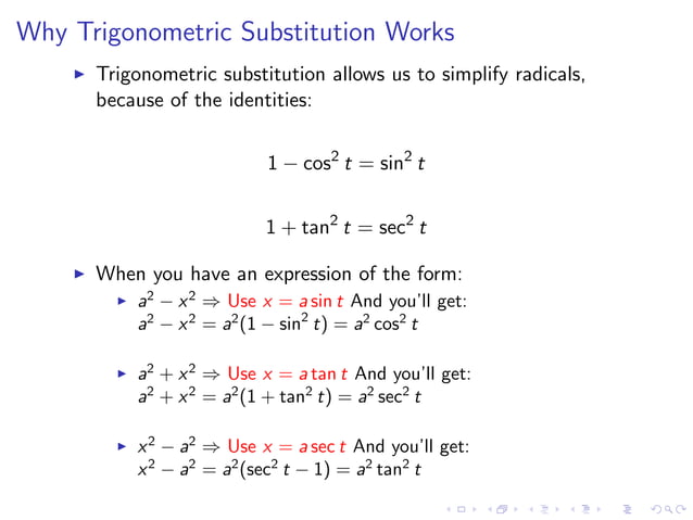 Integrals by Trigonometric Substitution | PDF | Science