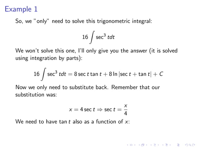 Integrals by Trigonometric Substitution, Part 2 | PPT