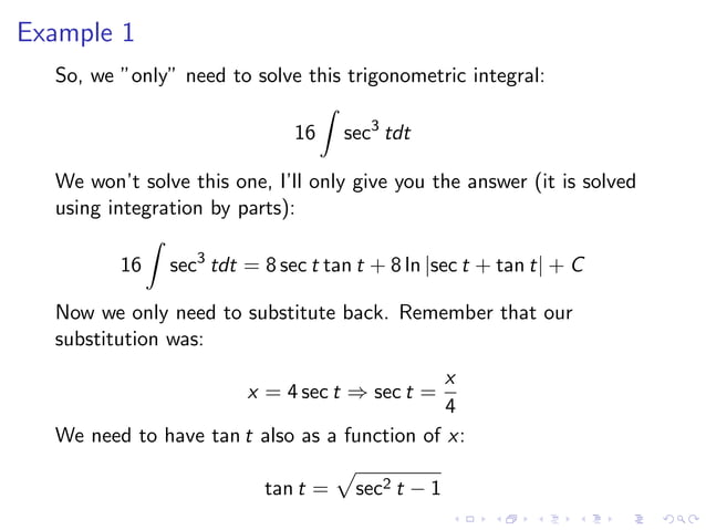 Integrals by Trigonometric Substitution, Part 2 | PPT