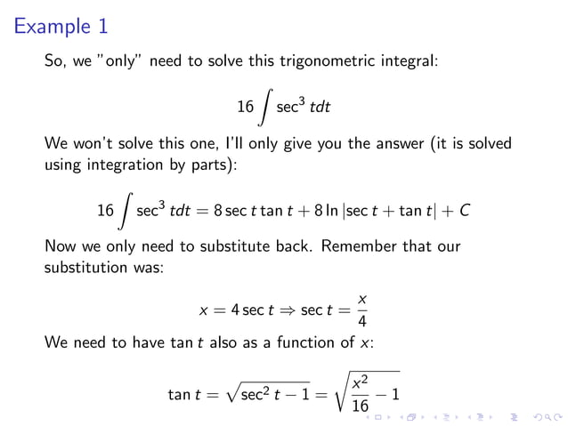 Integrals by Trigonometric Substitution, Part 2 | PPT