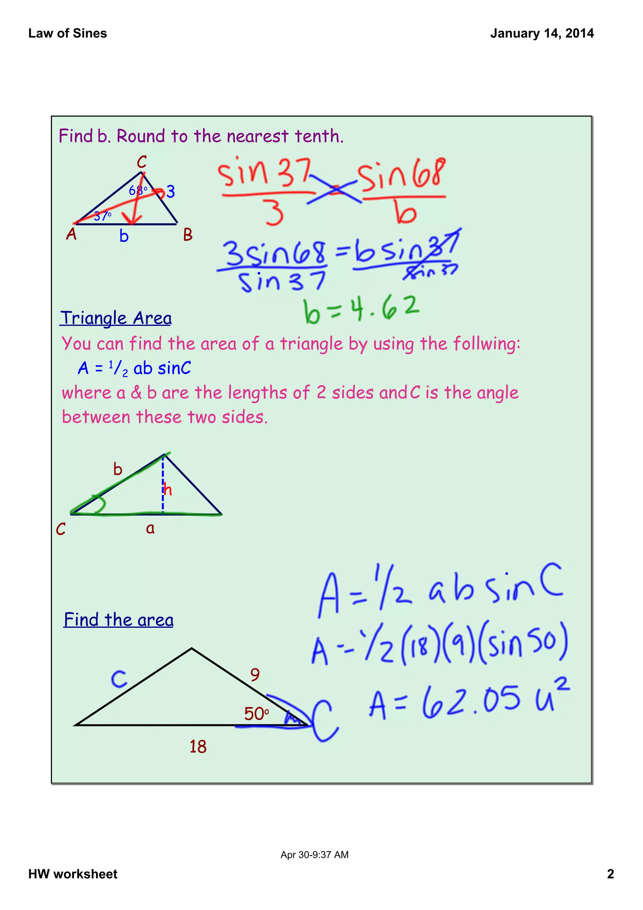 Law of Sines notes | PDF