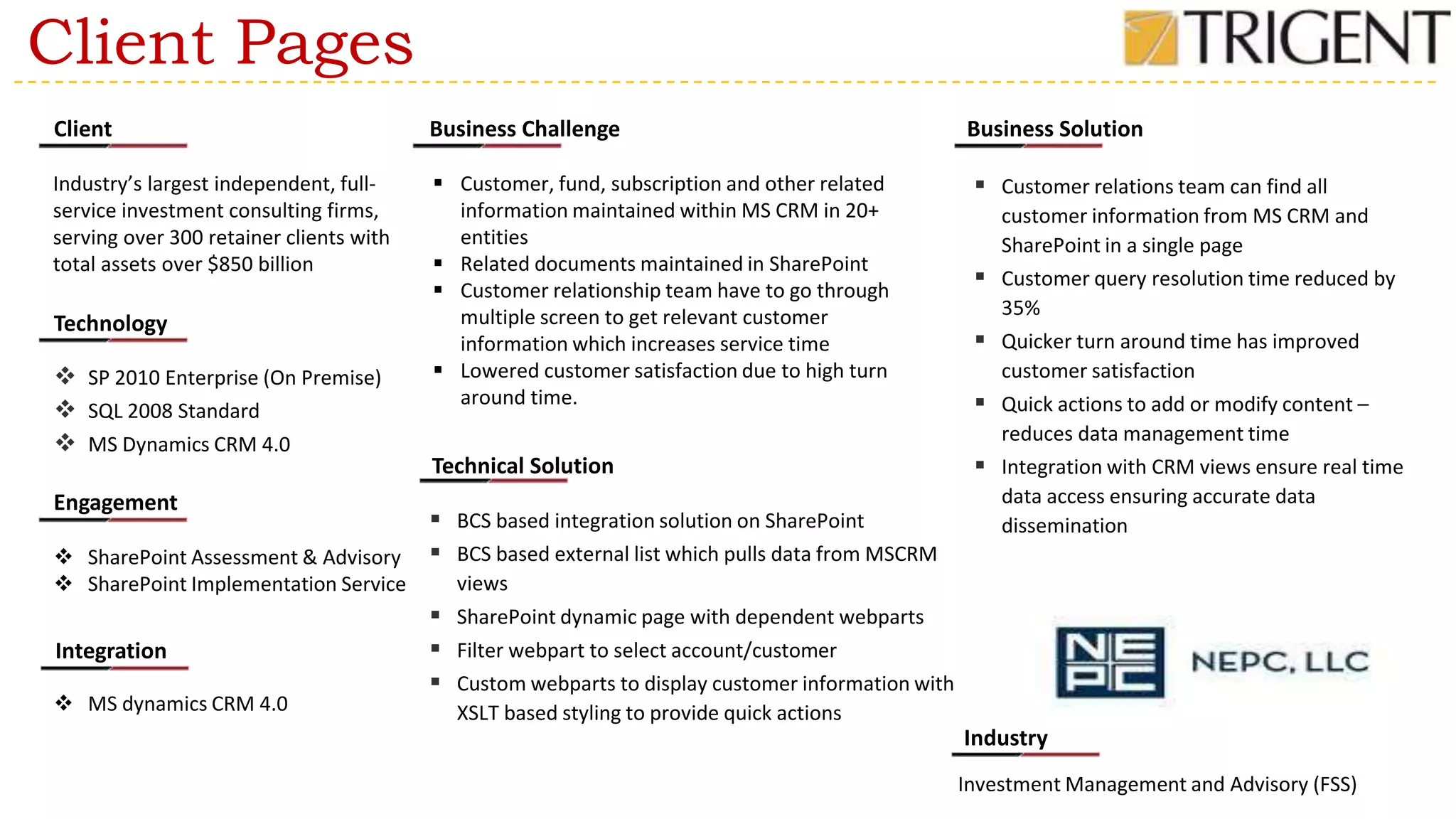 Trigent SharePoint expertise | PPTX