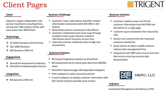 Trigent SharePoint expertise | PPTX | Computer Software and Applications | Computing