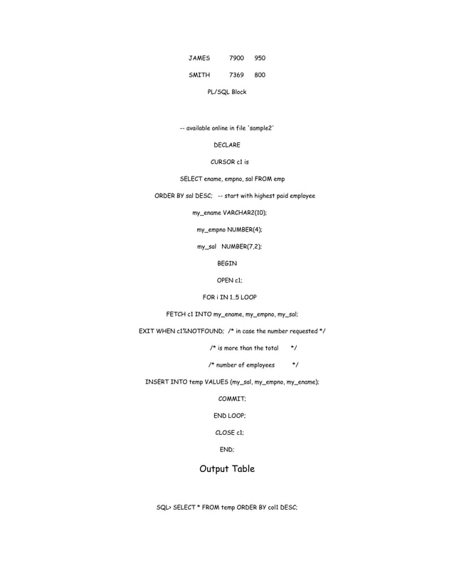 Trigger And Cursor Program Using Sql Rtf