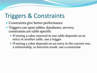 Triggers | PPTX | Databases | Computer Software and Applications