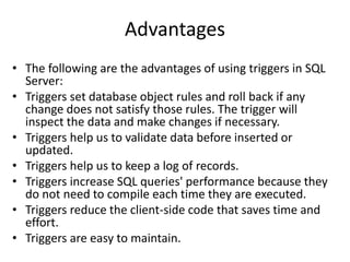 triggers.pptx | Databases | Computer Software and Applications