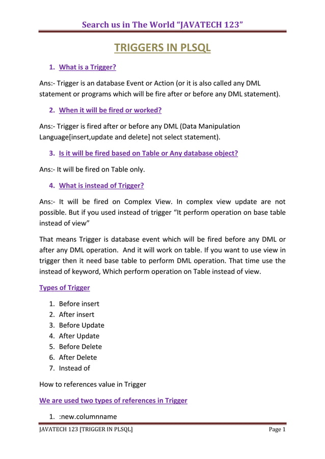 Triggers in plsql | PDF