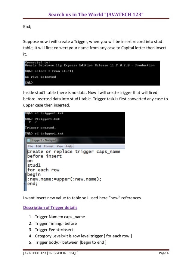 Triggers In Plsql