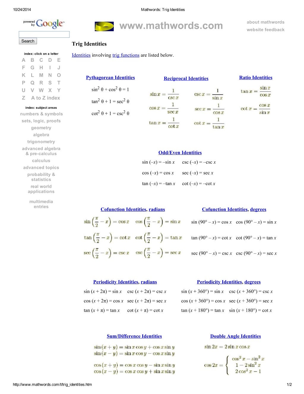 Trig identities