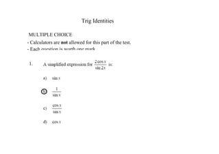 Trig Identities Review Answers | PPT