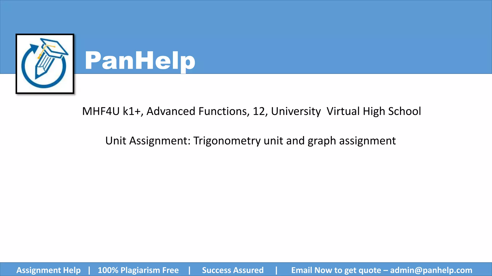 Trigonometric Functions and Graphs Assignment-Advance Function - VHS ...