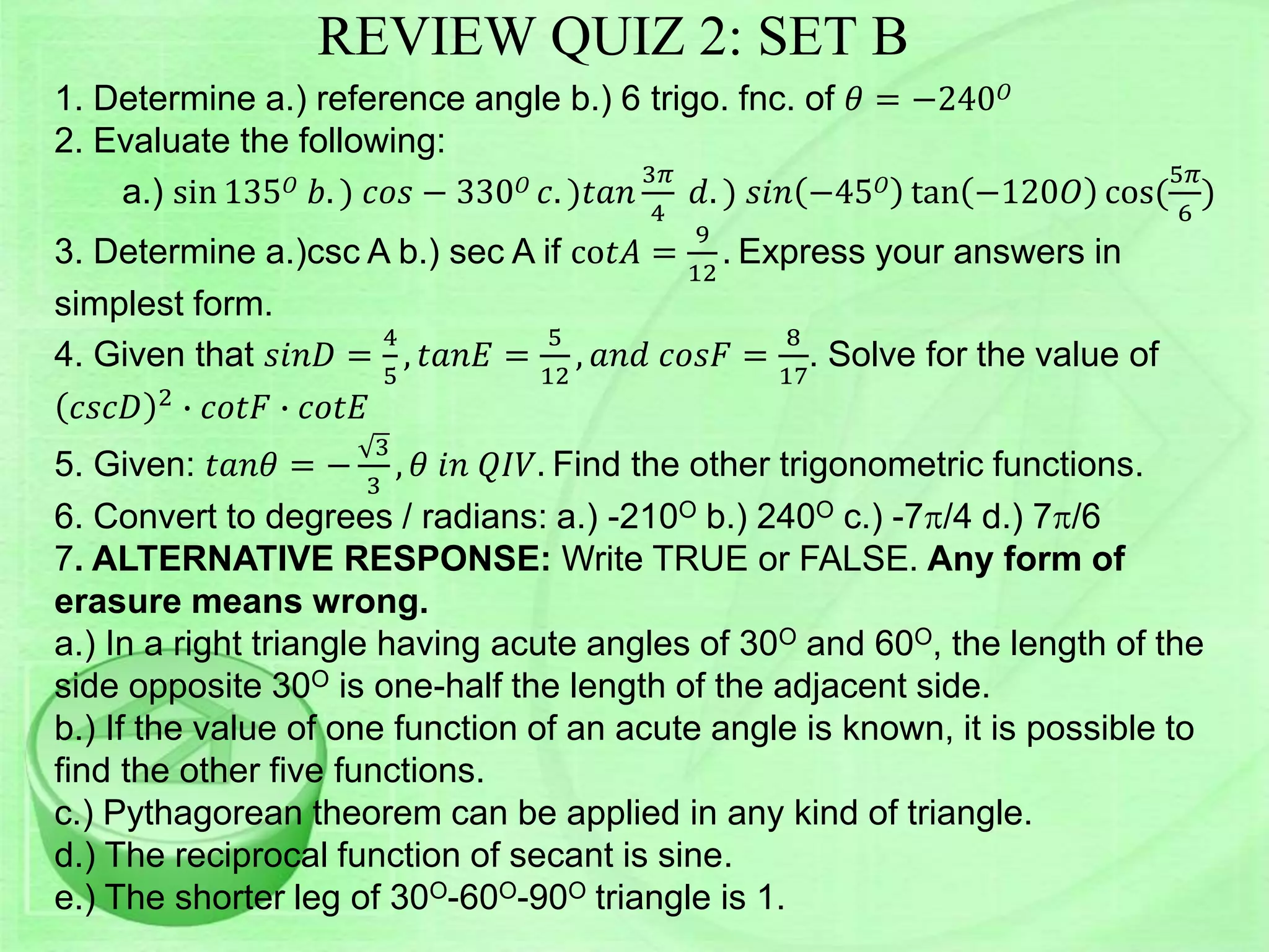 Trigonometry Cheat Sheet | PPTX
