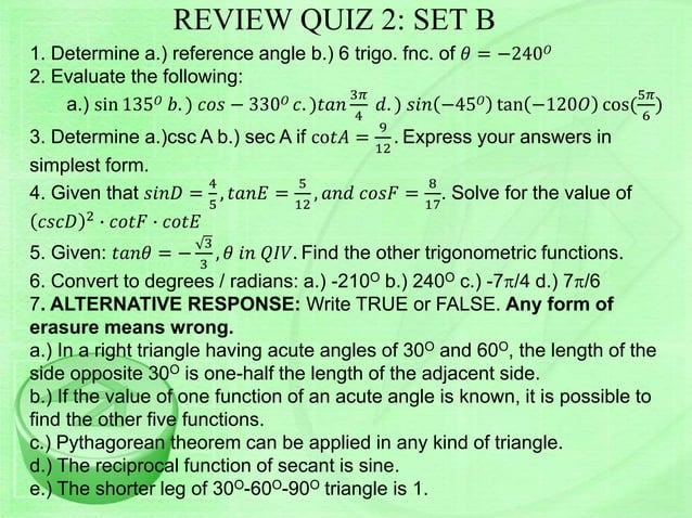 Trigonometry Cheat Sheet | PPTX