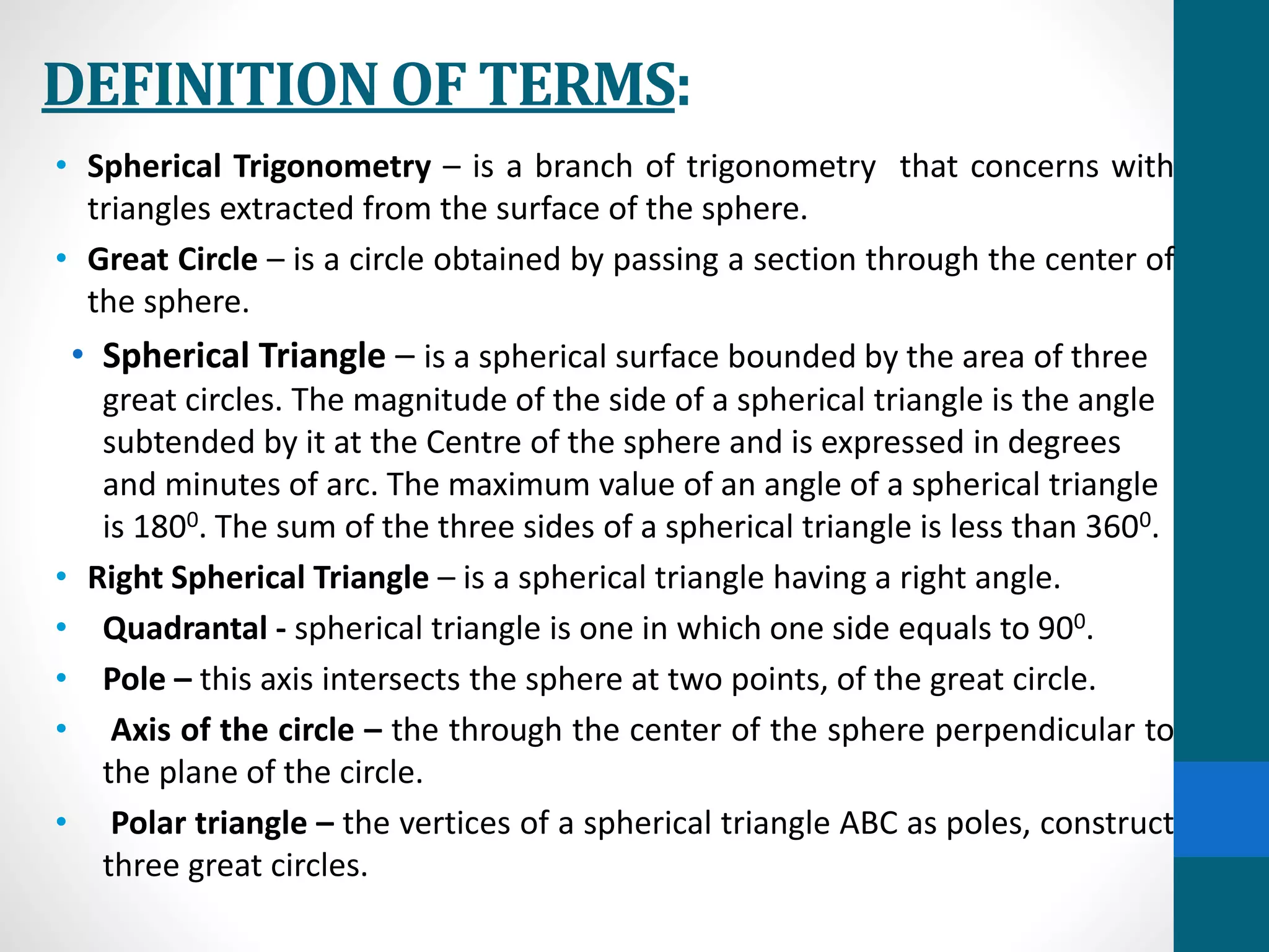 right spherical triangle. trigonometry | PPTX
