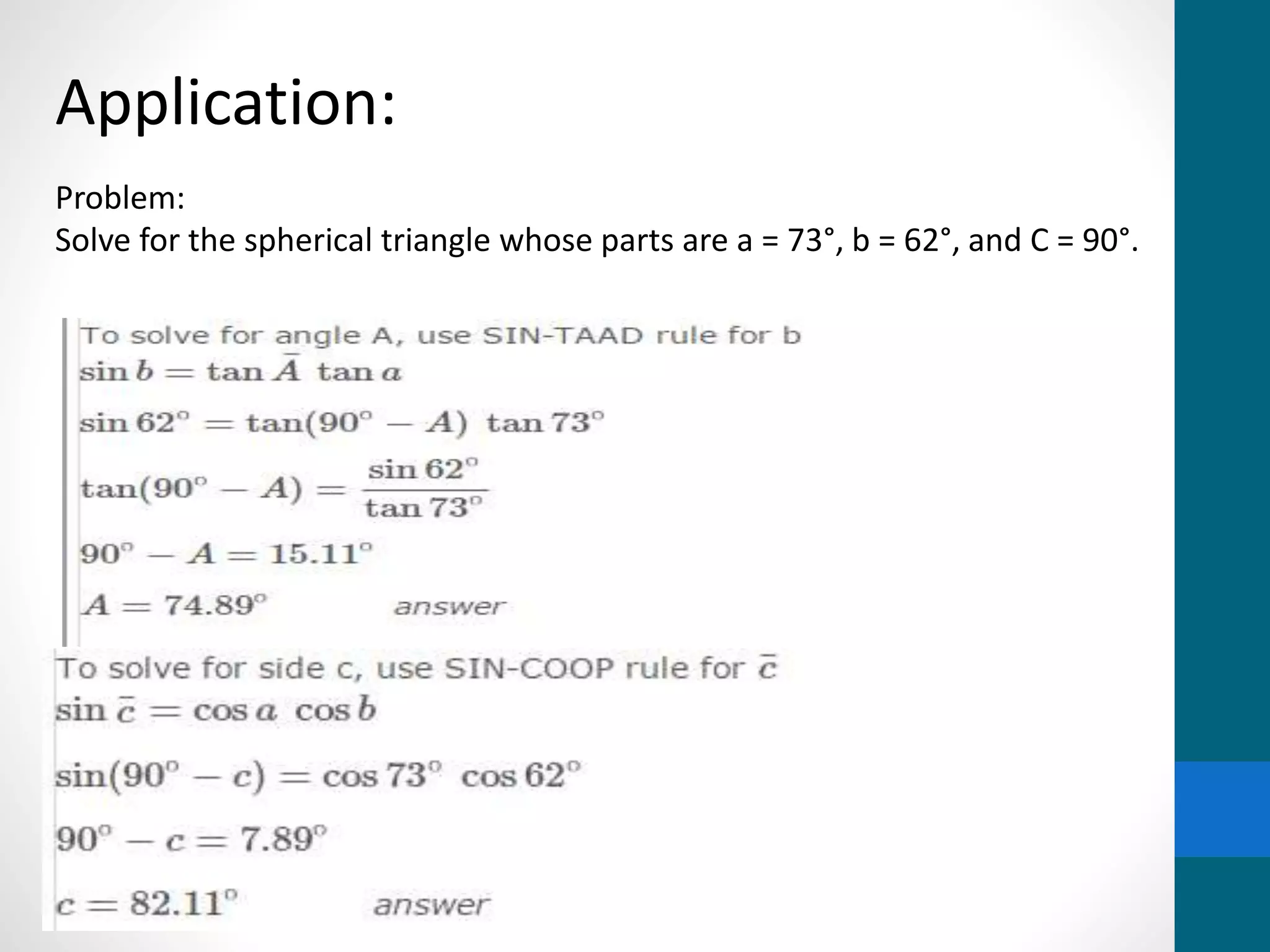 right spherical triangle. trigonometry | PPTX