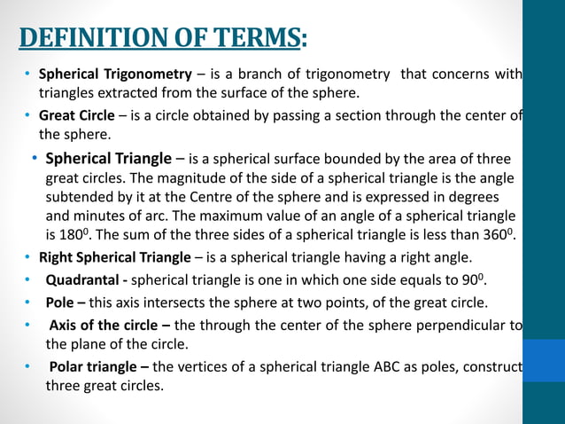 right spherical triangle. trigonometry | PPTX