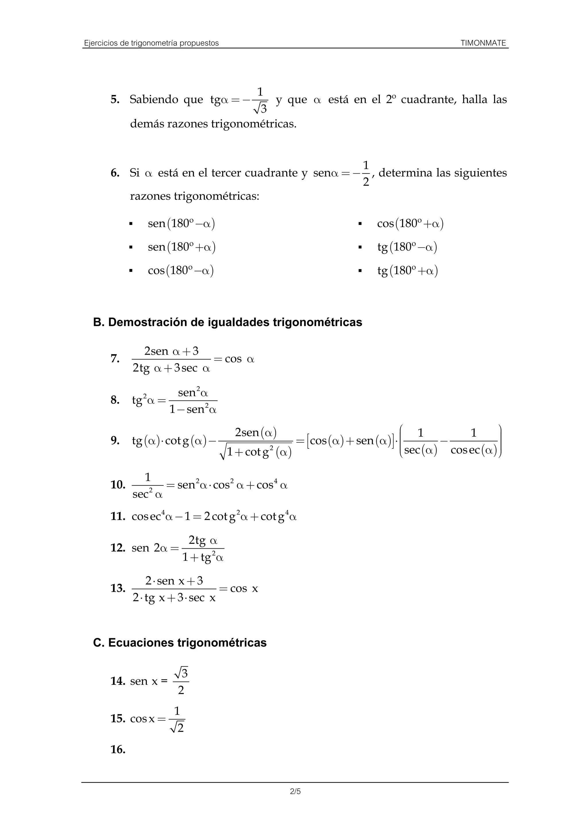 Trigonometria funciones y ejercicios | PDF