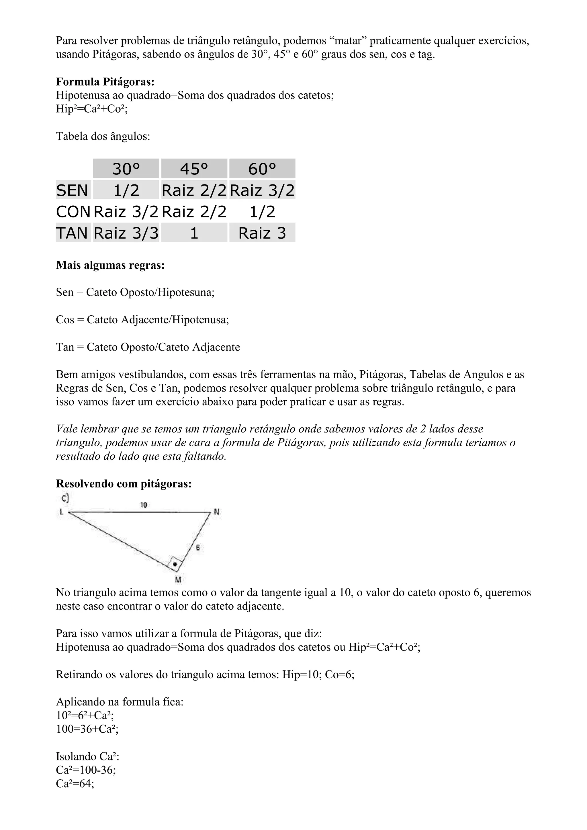 Trigonometria resolvendo com pitágoras | PDF