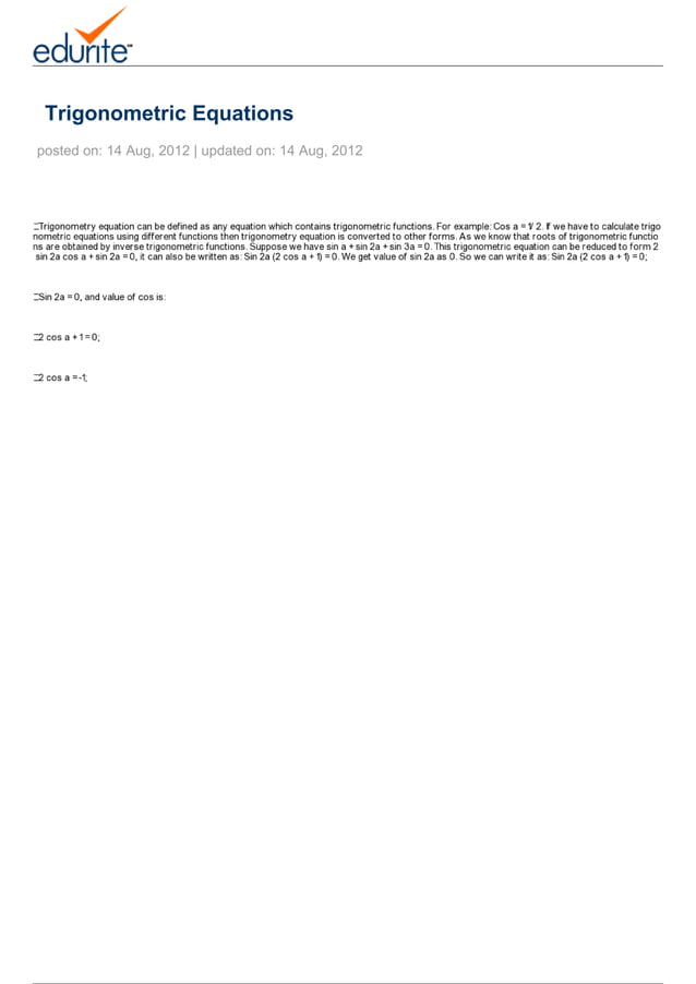 Trigonometric Equations Pdf