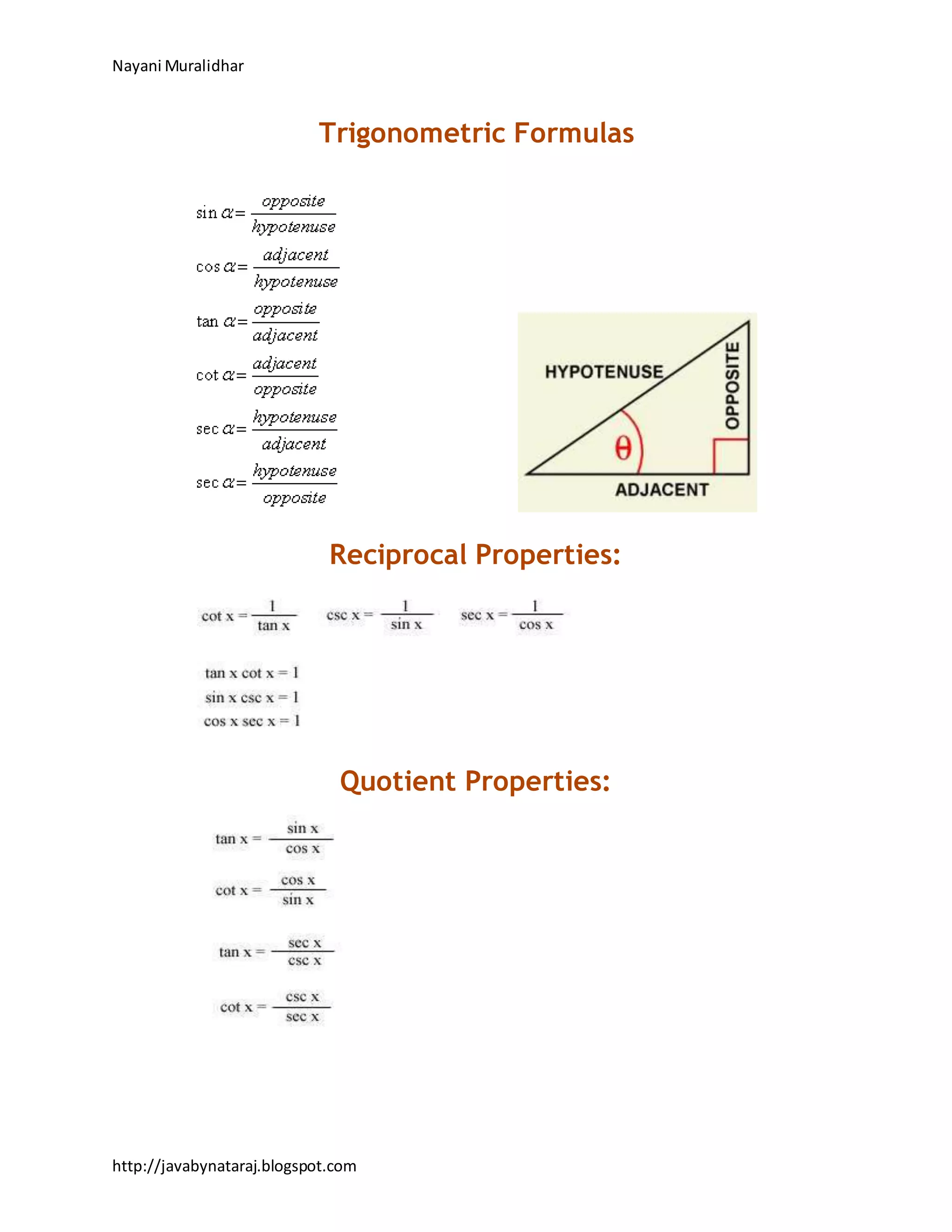 Trigonometric formulas | PDF