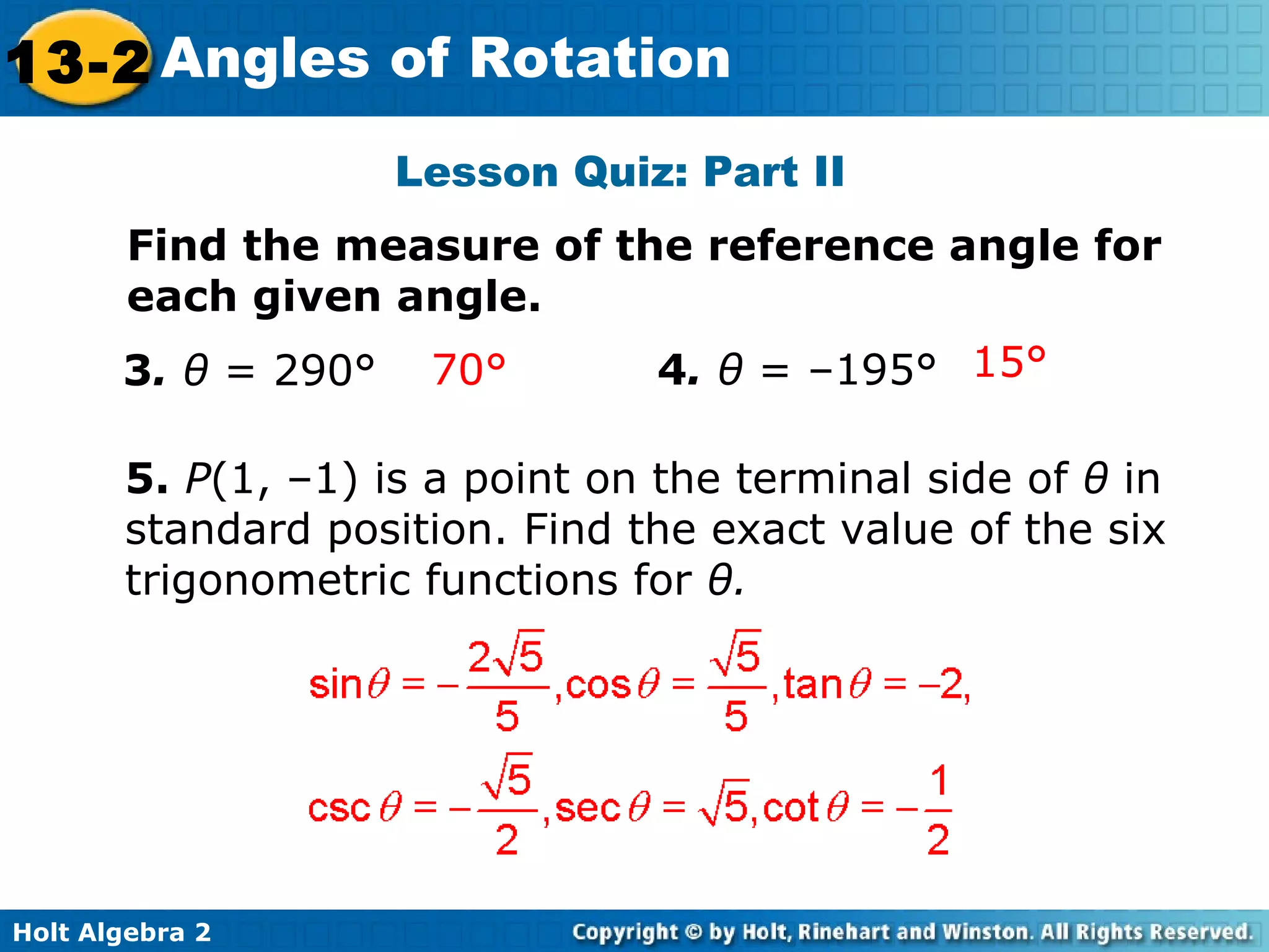 Trigonometric functions in standard position slide 1 | PPT